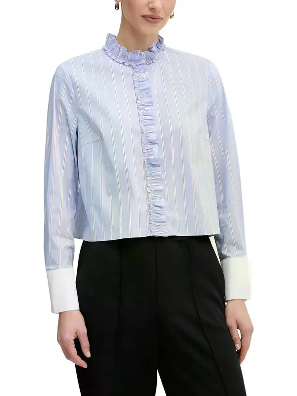 OUI Striped Ruffled Shirt - Blue