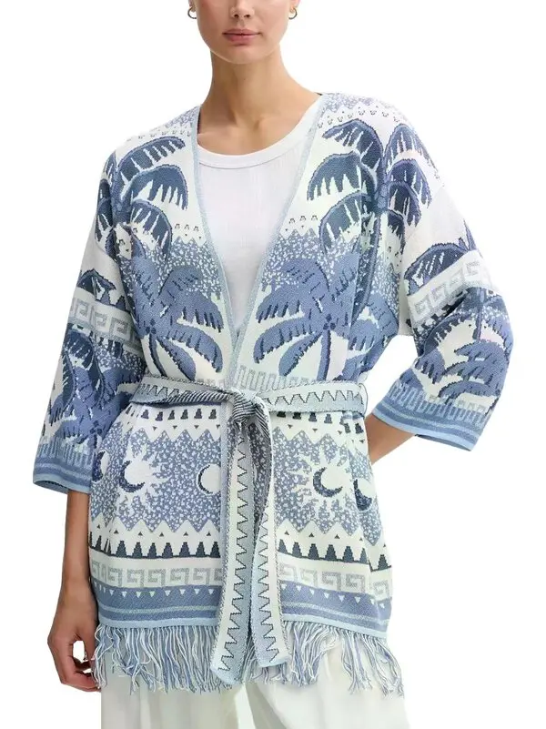 OUI Palm-print Cardigan With Fringe Trim - White