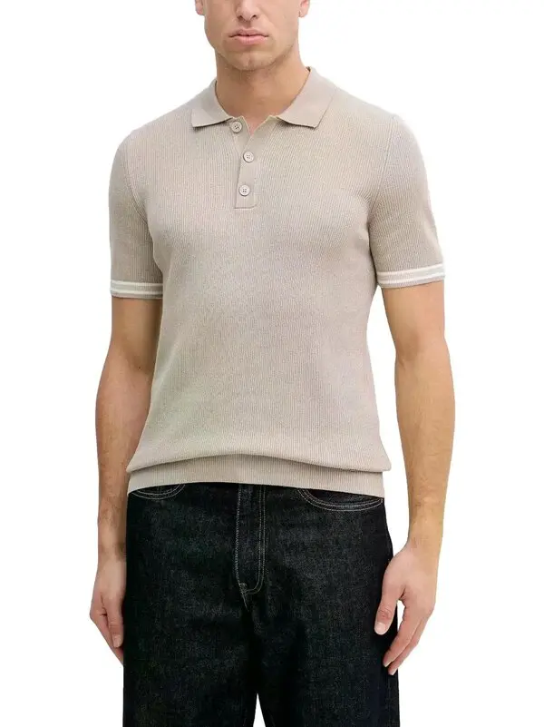 JOOP! Ribbed Short Sleeve Polo Shirt - Neutrals
