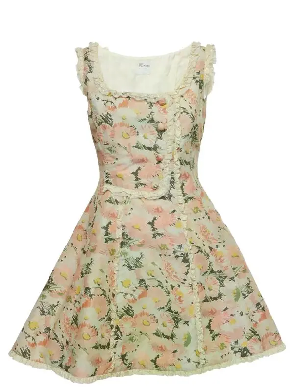 Red Valentino Floral-print Ruffle Mini Dress - Neutrals