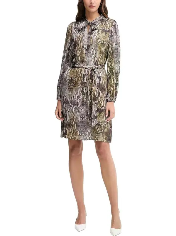 MARC AUREL Tie Neck Snake Print Dress - Brown