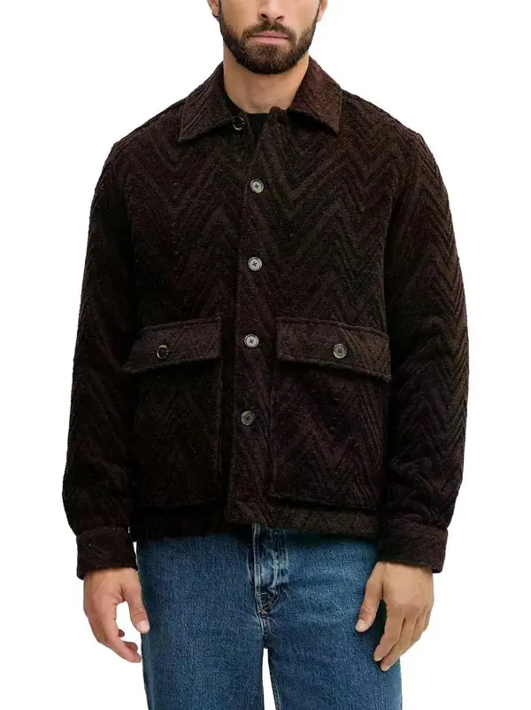 MOS MOSH Jacquard Flap-pocket Jacket - Brown