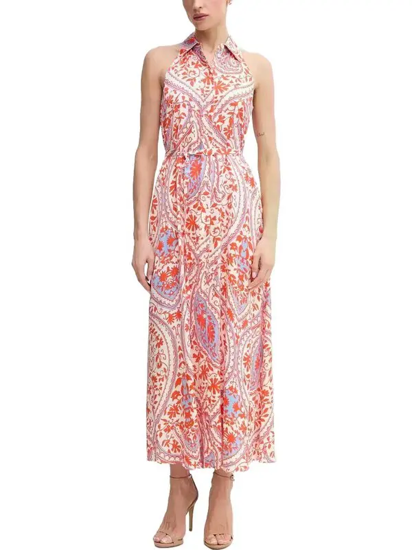 MARC AUREL Floral-print Maxi Dress With Collar - Orange