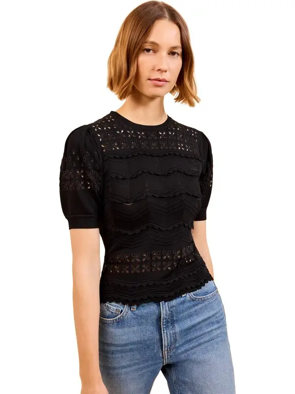Ulla Johnson Marcelena Eyelet Knit Top - Noir