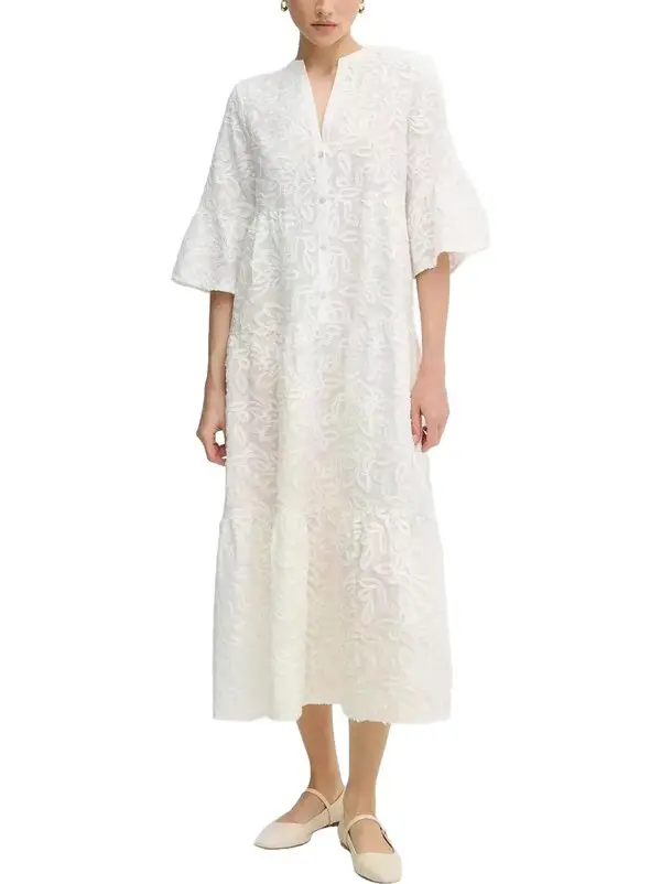 MARC AUREL Floral Flared-sleeve Dress - White