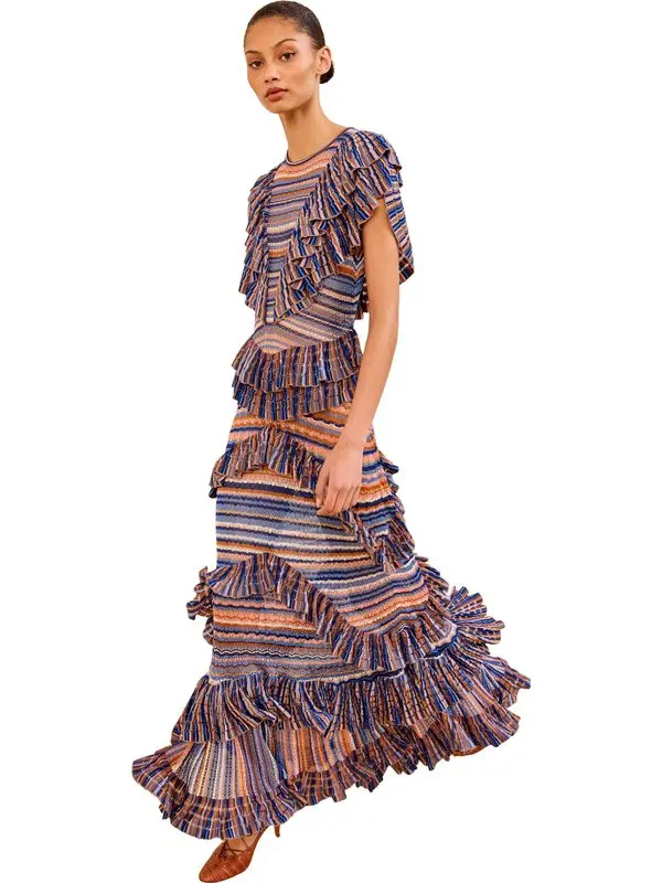 Ulla Johnson Raina Ruffle Knit Maxi Dress - Sunset