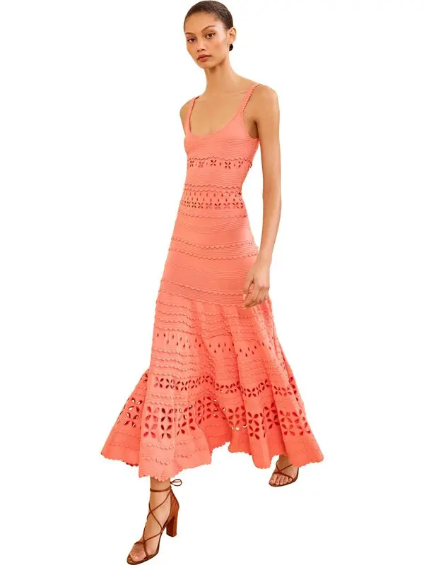 Ulla Johnson Annisa Eyelet Knit Midi Skirt - Coral Peony