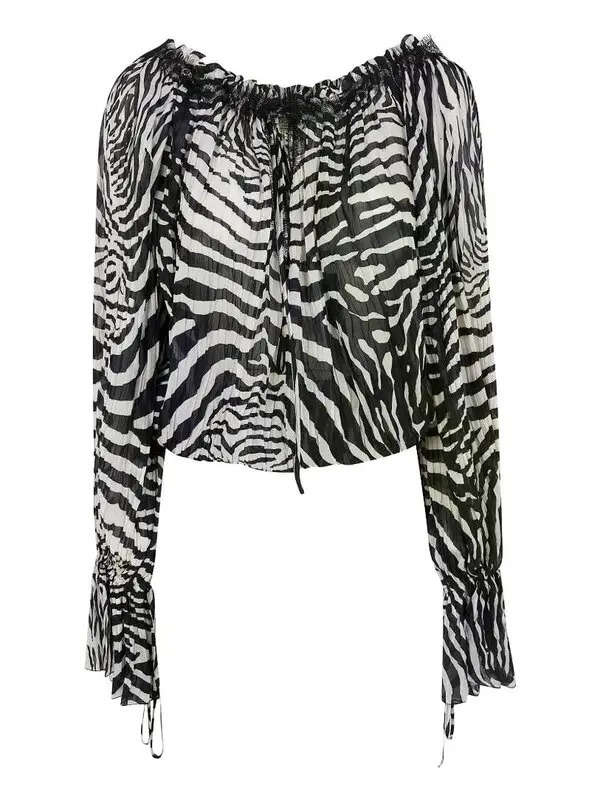 Blumarine Animal-print Long-sleeve Blouse - White