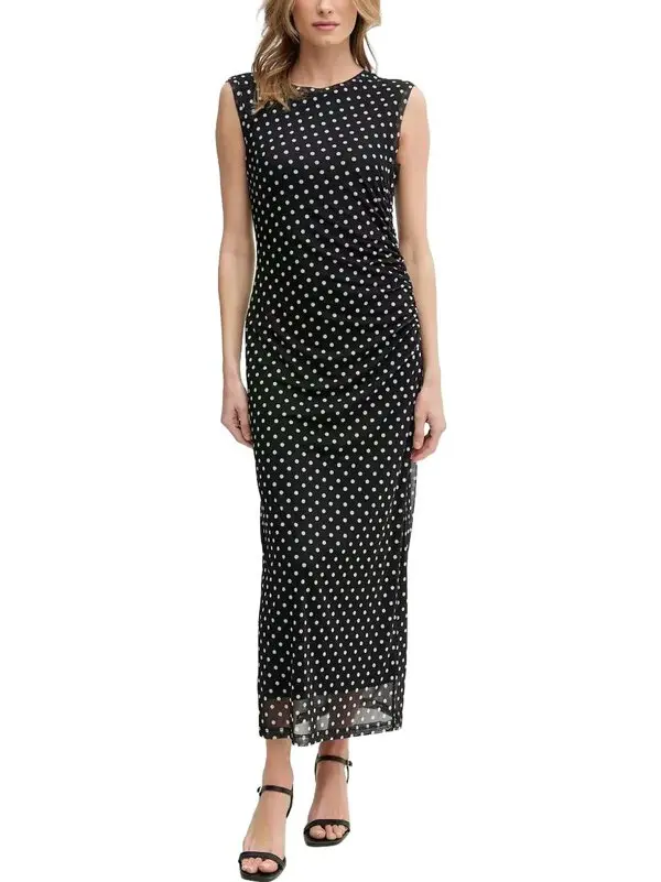 MARC AUREL Polka-dot Ruched Maxi Dress - Black