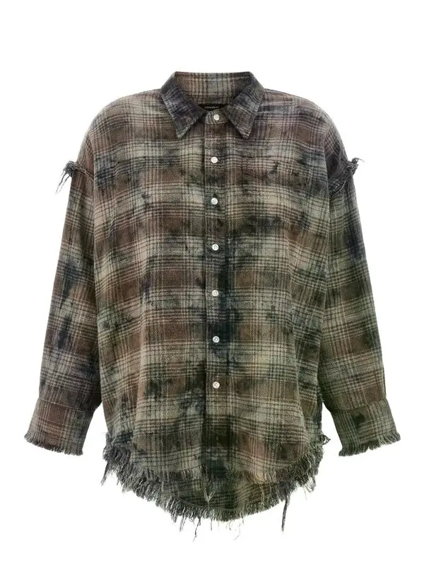 R13 Checked Fringed Shirt - Brown