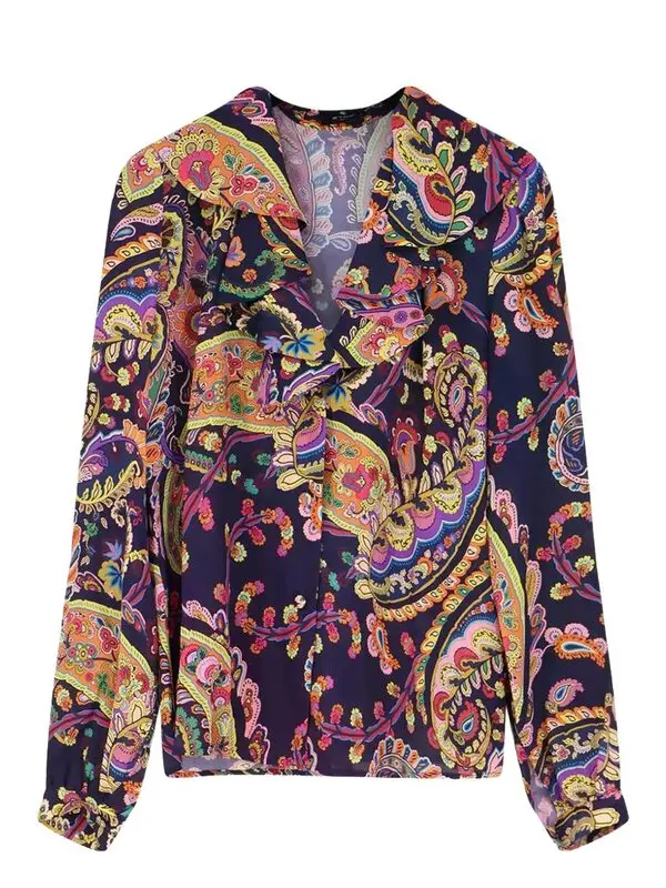 Etro Ruffled Paisley Blouse - Blue