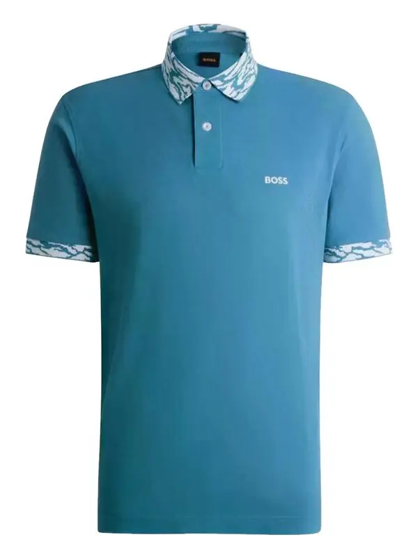 BOSS Patterned Collar Polo Shirt - Blue