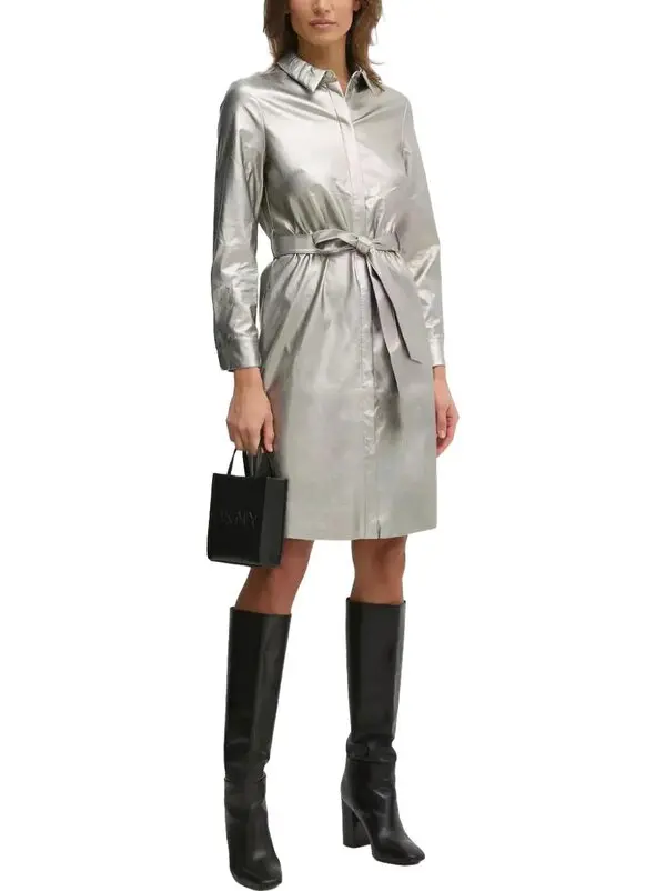 OUI Belted Mini Shirt Dress - Silver