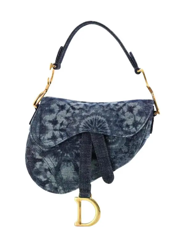 Dior Saddle Handbag Tie Dye Printed Denim Mini Shoulder Bag - Blue