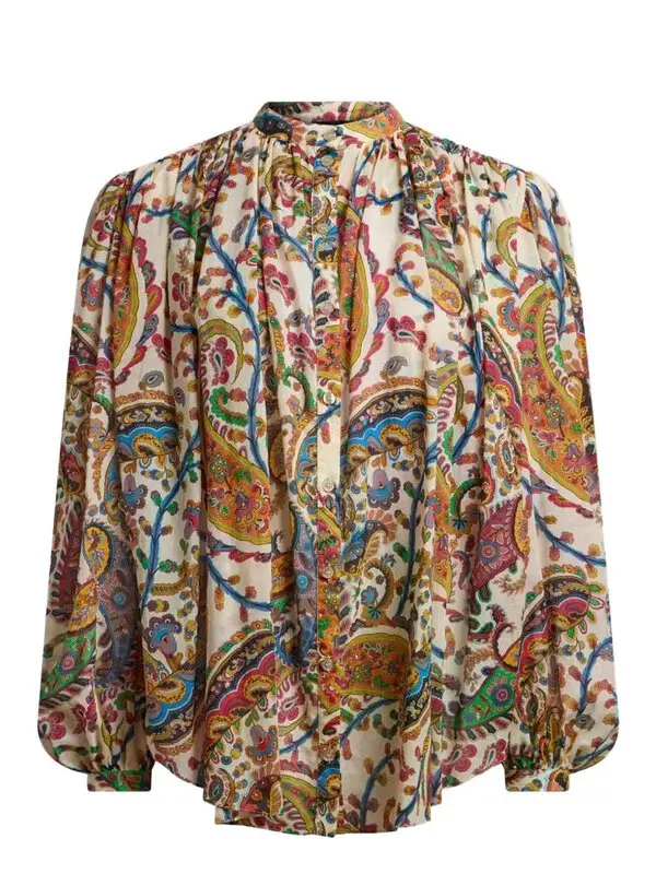 Etro Floral-paisley Mandarin-collar Shirt - Neutrals