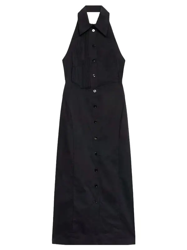Blumarine Plissé Button Midi Dress - Black