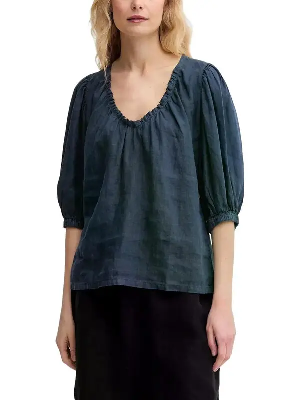 MOS MOSH Gathered V-neck Blouse - Blue