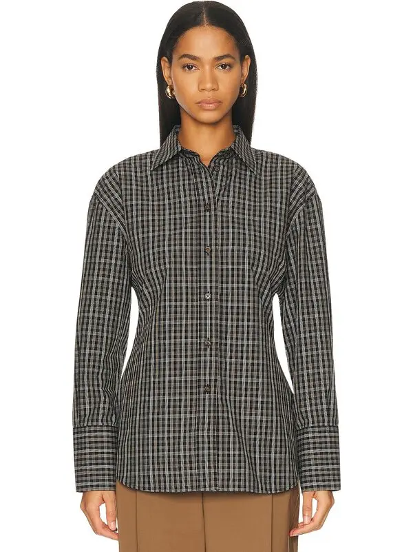 RÓHE Shaped Check Shirt - Black & Brown Check
