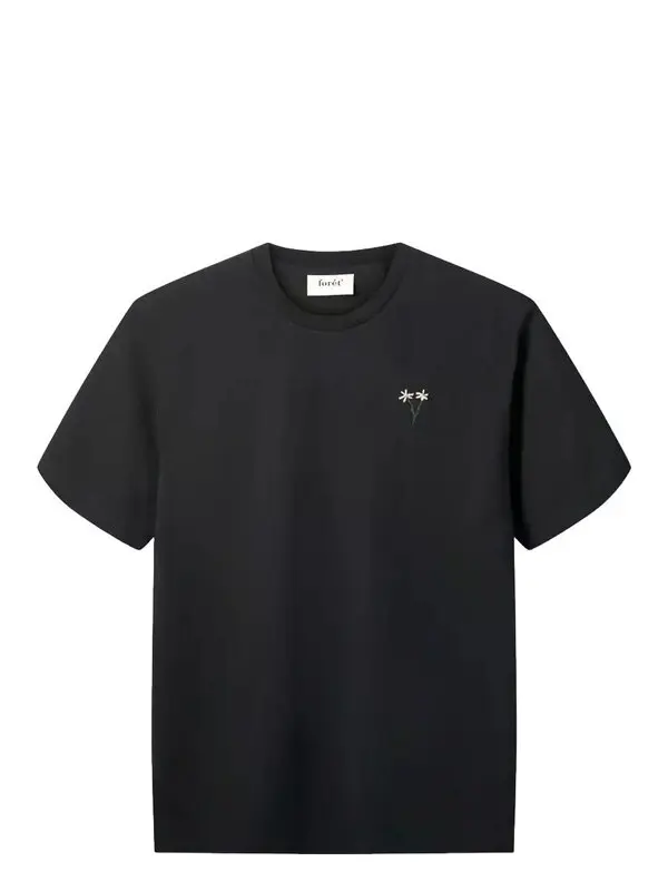FORET Posy Floral-embroidered T-shirt - Black