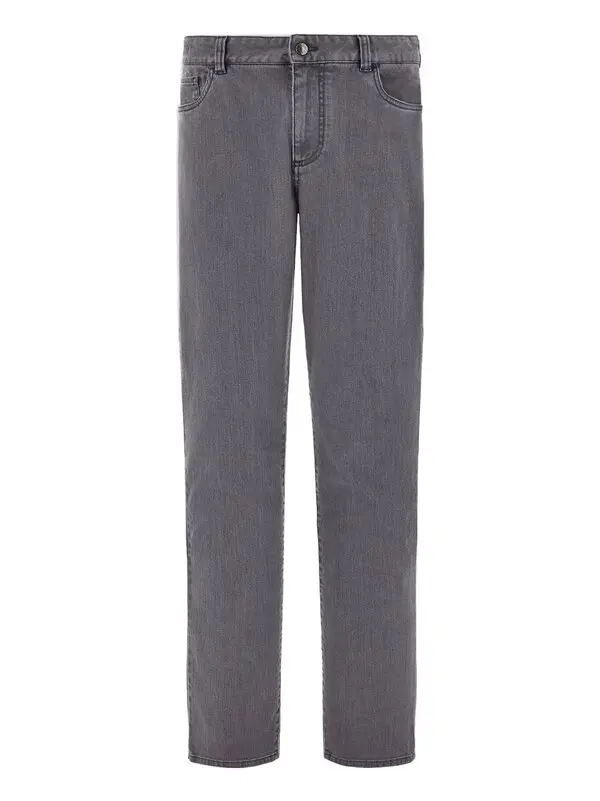Canali Levante Regular Fit Five-pocket Denim Pants - Grey