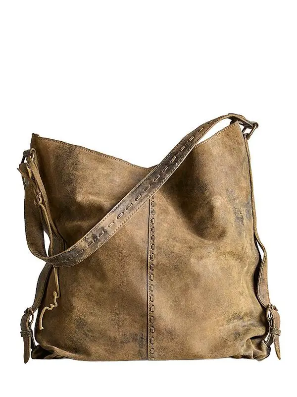 Free People Large Distressed Leather Tote Bag - Sand