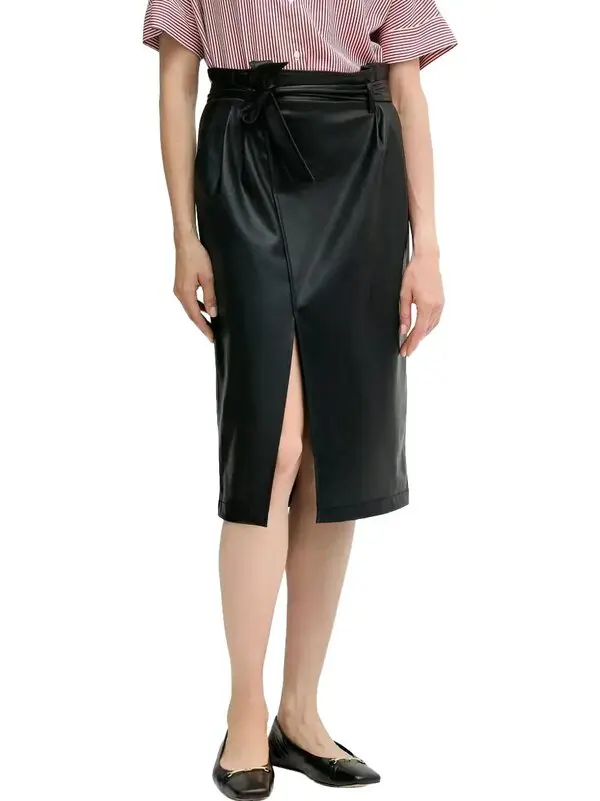 OUI Tie-waist Slit Midi Skirt - Black