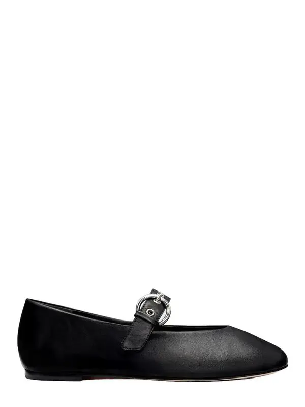 REFORMATION Adjustable Buckle Leather Ballet Flats - Black