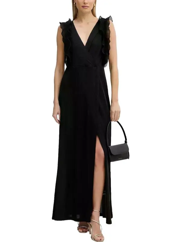 FRACOMINA Ruffled V-neck Maxi Dress - Black