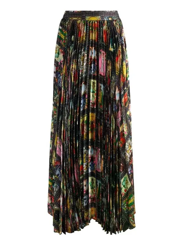 Alice + Olivia Katz Pleated Printed Maxi Skirt - Black