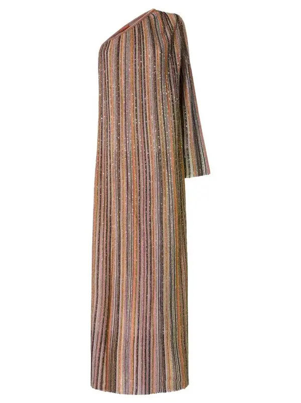 Missoni Striped Sequin One-shoulder Maxi Dress - Brown