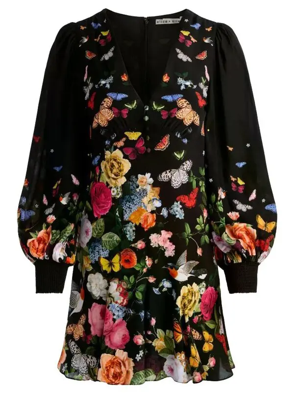 Alice + Olivia Irene Floral Mini Dress - Black
