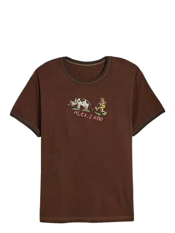 ALEX ZONO Ringer T-shirt - Brown