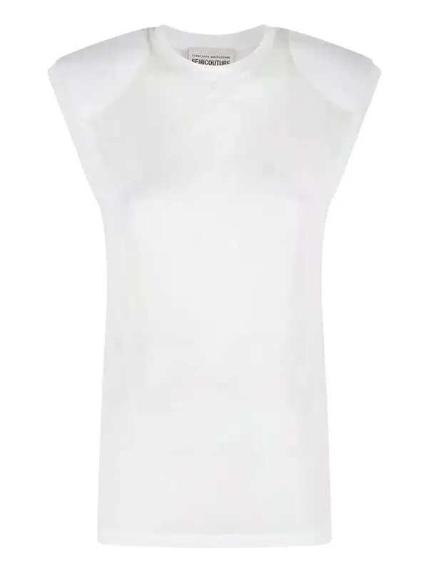 SEMICOUTURE Crew-neck T-shirt With Padded Shoulders - White