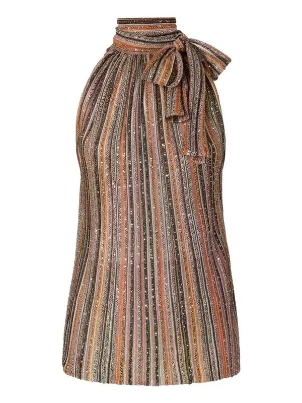 Missoni Striped Tie Neck Top - Brown