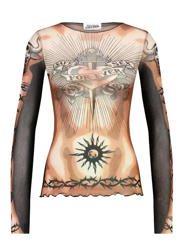 Jean Paul Gaultier Printed Long-sleeve Top - Black
