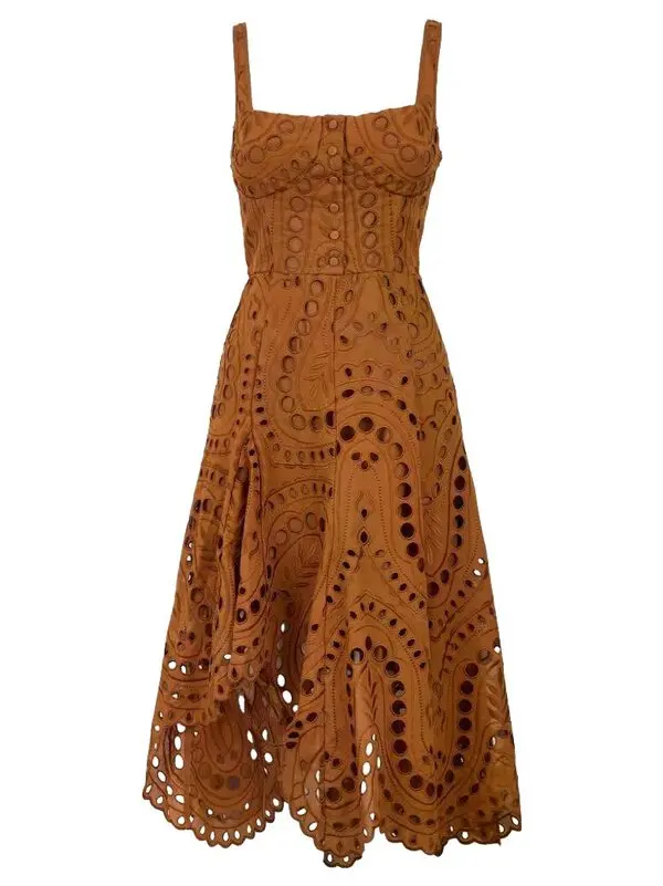 Charo Ruiz Ibiza Ayla Eyelet Asymmetric Dress - Brown