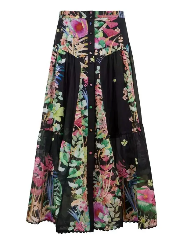 Charo Ruiz Ibiza Floral-print Buttoned Maxi Skirt - Black