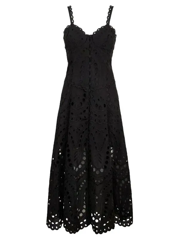 Charo Ruiz Ibiza Solace Eyelet Midi Dress - Black