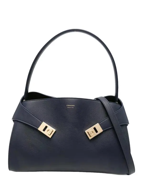 FERRAGAMO Medium Hug Buckle Leather Shoulder Bag - Blue