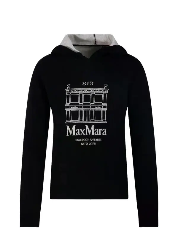 Max Mara Embroidered Logo Hoodie - Black