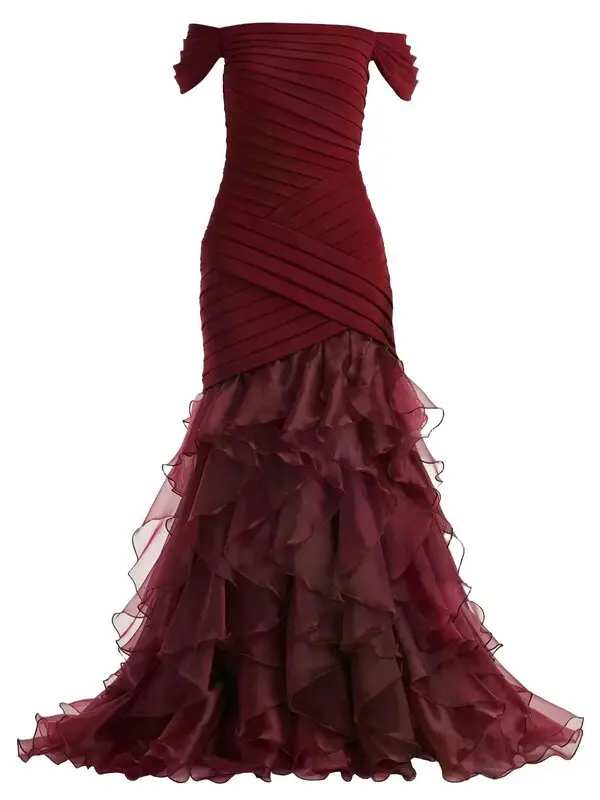 Tadashi Shoji Ruffled Off-shoulder Maxi Dress - Red
