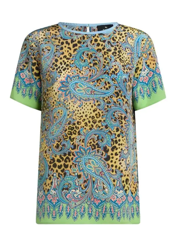 Etro Paisley Animal-motif Silk Top - Yellow