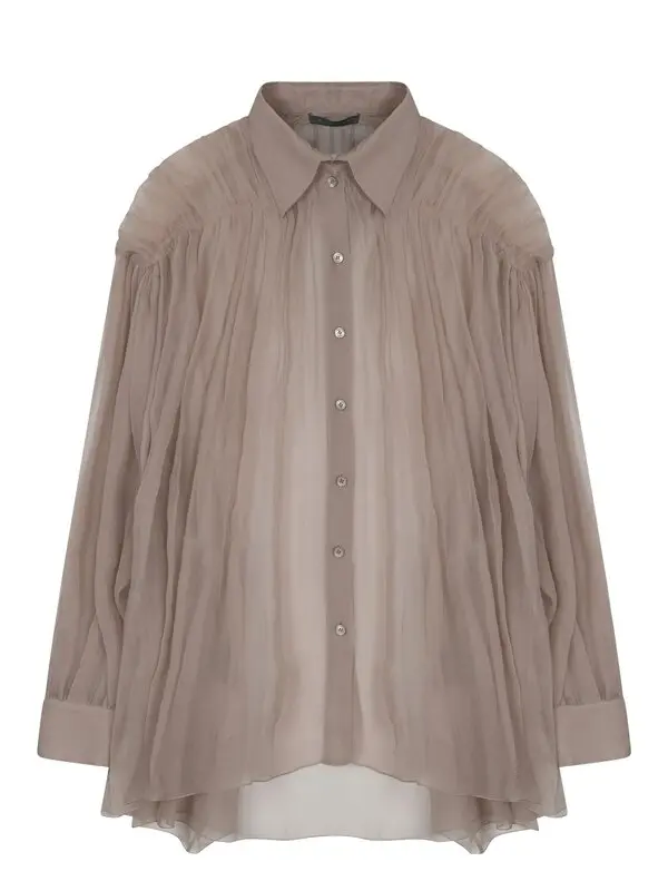 Alberta Ferretti Silk Button-up Shirt - Beige