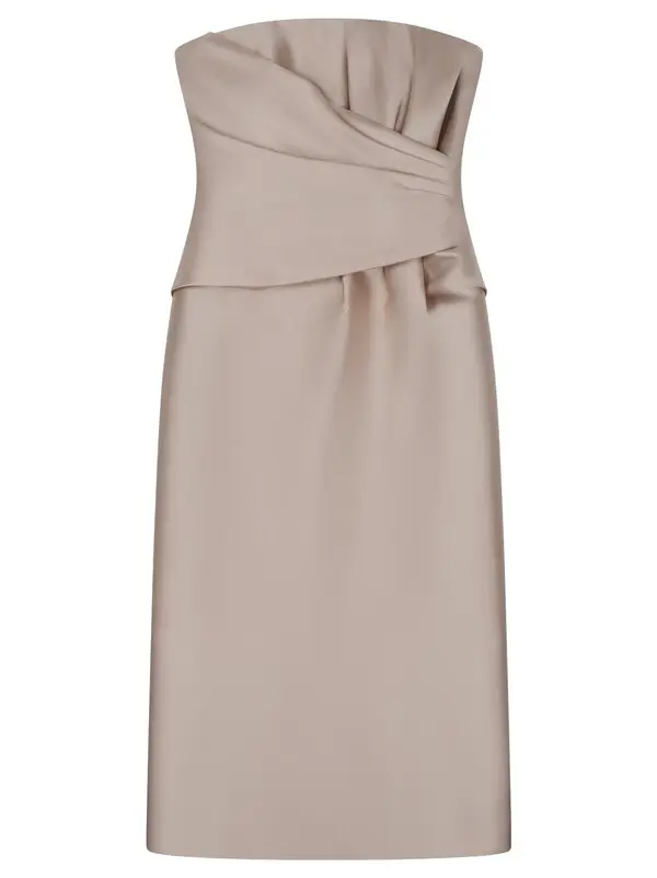 Alberta Ferretti Midi Dress With Draped Detailing - Beige