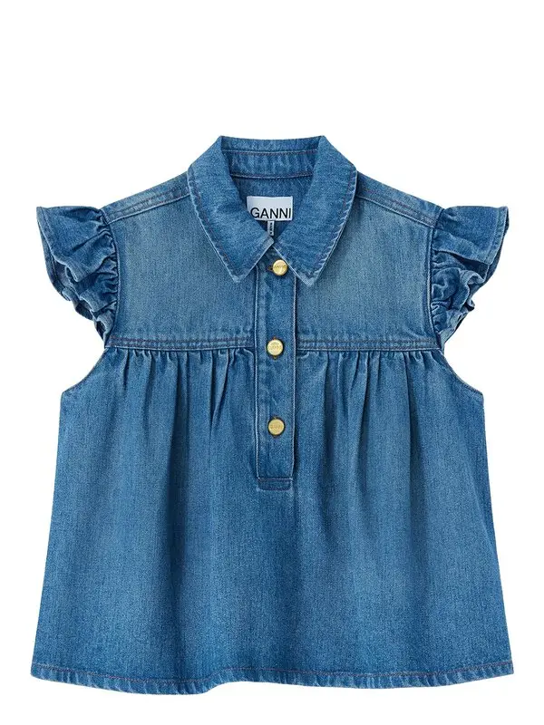 GANNI Sleeveless Top With Collar - Denim