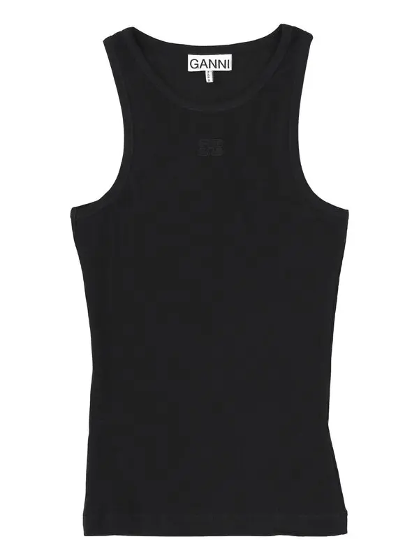 GANNI Top With Logo - Black