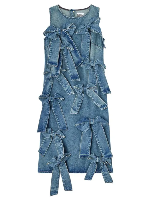 GANNI Cotton Denim Dress - Blue