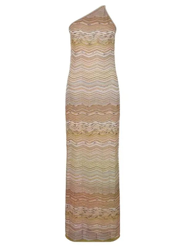 Missoni One-shoulder Chevron Midi Dress - Neutrals