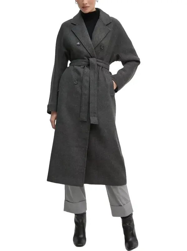 OUI Belted Double-breasted Coat - Grey