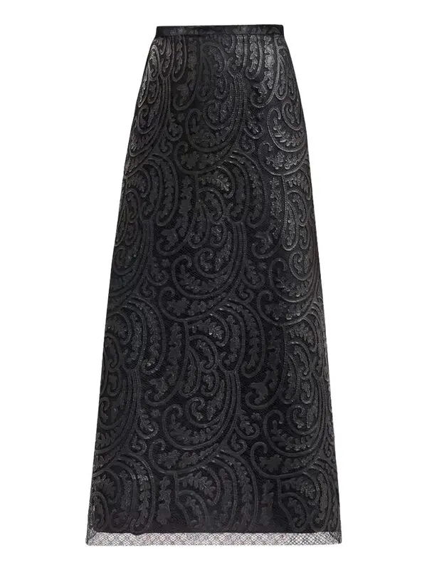GEMY MAALOUF Paisley Patterned Midi Skirt - Black